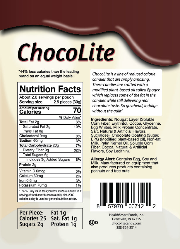 ChocoLite Chocolate Nougat 7 Count Pouch – HealthSmart Foods
